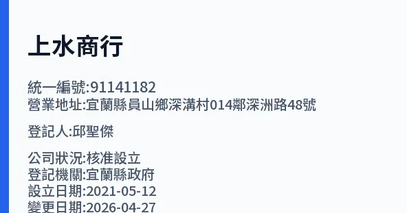 上水商行的照片-統編 91141182(宜蘭縣) 公司登記資料與營業項目詳細圖表