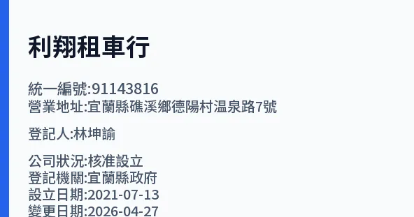 利翔租車行的照片-統編 91143816(宜蘭縣) 公司登記資料與營業項目詳細圖表