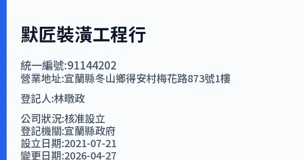 默匠裝潢工程行的照片-統編 91144202(宜蘭縣) 公司登記資料與營業項目詳細圖表