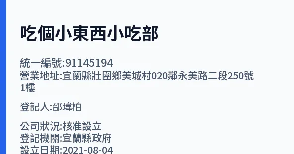 吃個小東西小吃部的照片-統編 91145194(宜蘭縣) 公司登記資料與營業項目詳細圖表
