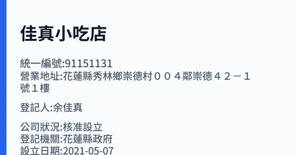 佳真小吃店的照片-統編 91151131(花蓮縣) 公司登記資料與營業項目詳細圖表