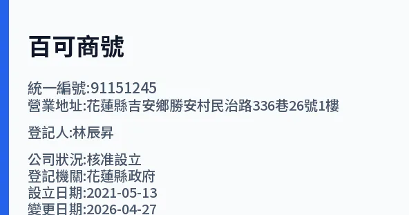 百可商號的照片-統編 91151245(花蓮縣) 公司登記資料與營業項目詳細圖表