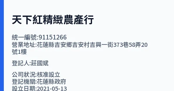 天下紅精緻農產行的照片-統編 91151266(花蓮縣) 公司登記資料與營業項目詳細圖表