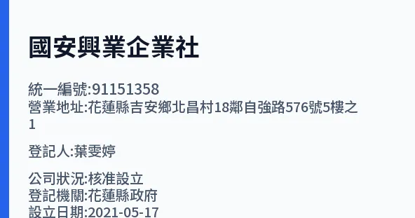 國安興業企業社的照片-統編 91151358(花蓮縣) 公司登記資料與營業項目詳細圖表