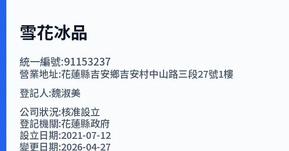 雪花冰品的照片-統編 91153237(花蓮縣) 公司登記資料與營業項目詳細圖表