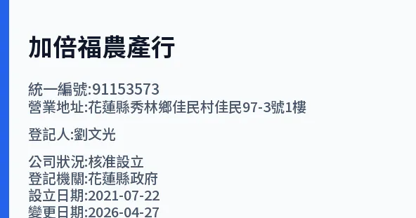 加倍福農產行的照片-統編 91153573(花蓮縣) 公司登記資料與營業項目詳細圖表