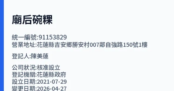 廟后碗粿的照片-統編 91153829(花蓮縣) 公司登記資料與營業項目詳細圖表