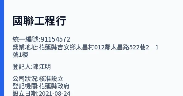 國聯工程行的照片-統編 91154572(花蓮縣) 公司登記資料與營業項目詳細圖表