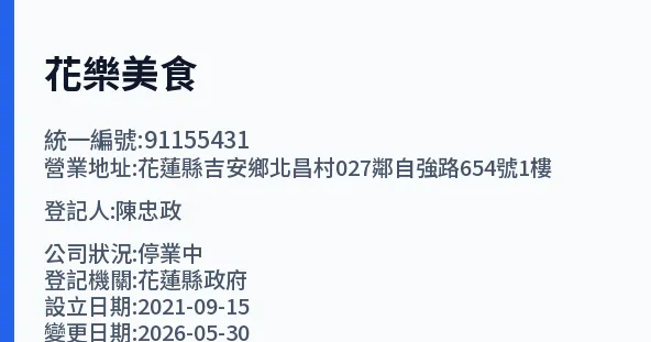 花樂美食的照片-統編 91155431(花蓮縣) 公司登記資料與營業項目詳細圖表