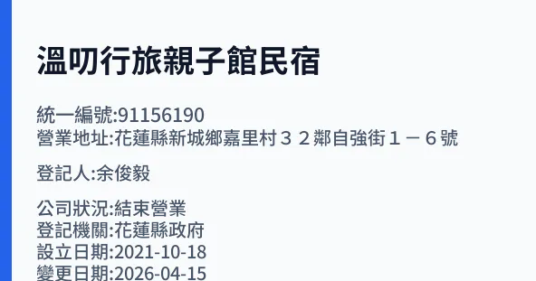 溫叨行旅親子館民宿的照片-統編 91156190(花蓮縣) 公司登記資料與營業項目詳細圖表