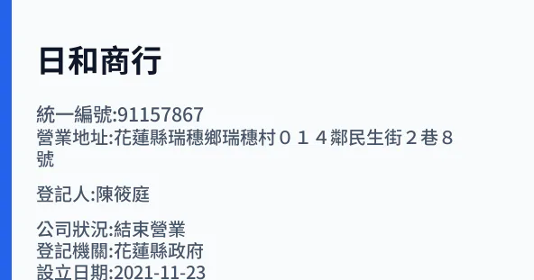 日和商行的照片-統編 91157867(花蓮縣) 公司登記資料與營業項目詳細圖表