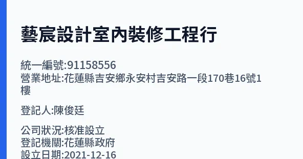 藝宸設計室內裝修工程行的照片-統編 91158556(花蓮縣) 公司登記資料與營業項目詳細圖表