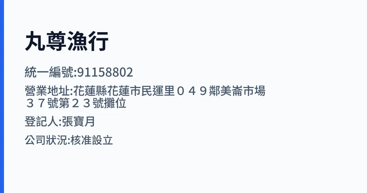 丸尊漁行 - 統編 91158802(花蓮縣) 公司登記資料與營業項目詳細圖表
