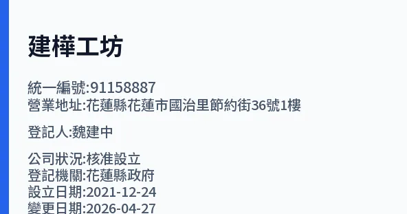 建樺工坊的照片-統編 91158887(花蓮縣) 公司登記資料與營業項目詳細圖表