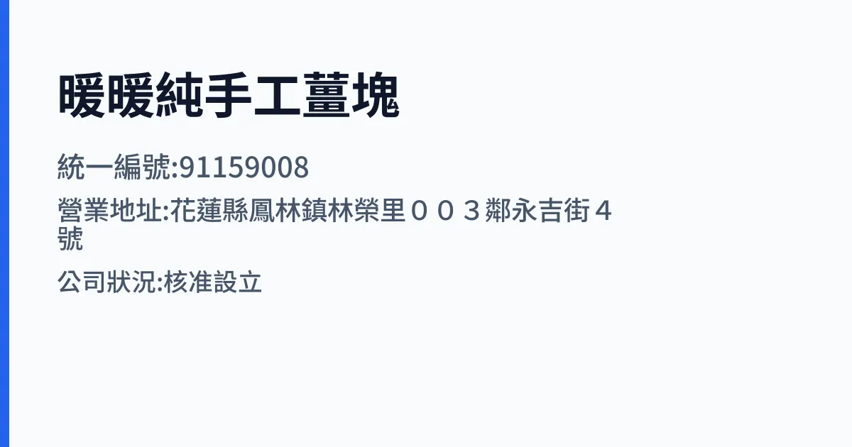 暖暖純手工薑塊 - 統編 91159008(花蓮縣) 公司登記資料與營業項目詳細圖表