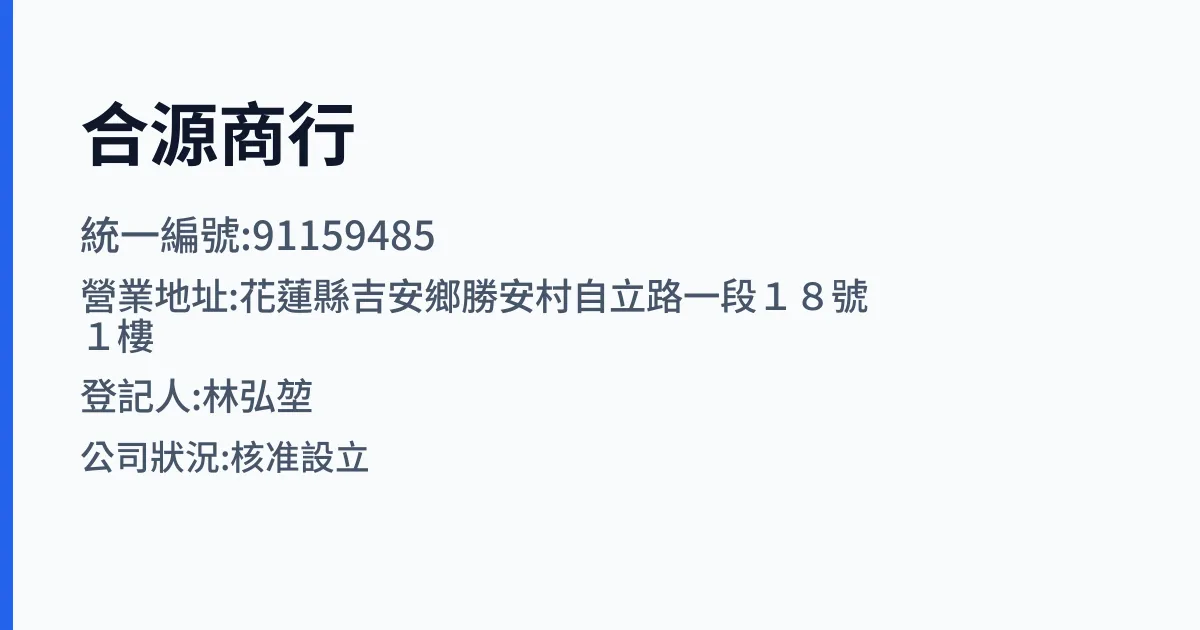 合源商行 - 統編 91159485(花蓮縣) 公司登記資料與營業項目詳細圖表