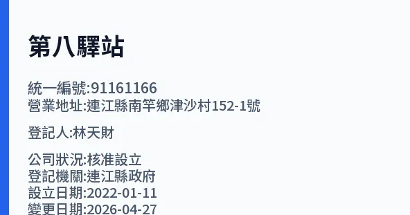 第八驛站的照片-統編 91161166(連江縣) 公司登記資料與營業項目詳細圖表