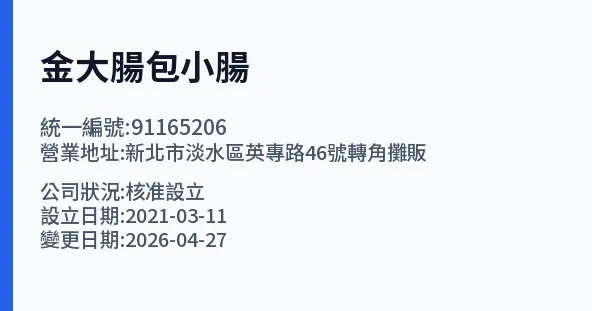 金大腸包小腸的照片-統編 91165206(新北市) 公司登記資料與營業項目詳細圖表