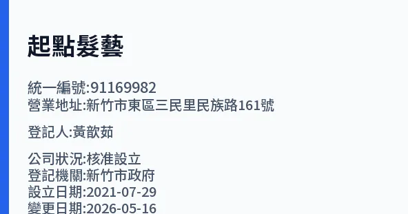 起點髮藝的照片-統編 91169982(新竹市) 公司登記資料與營業項目詳細圖表