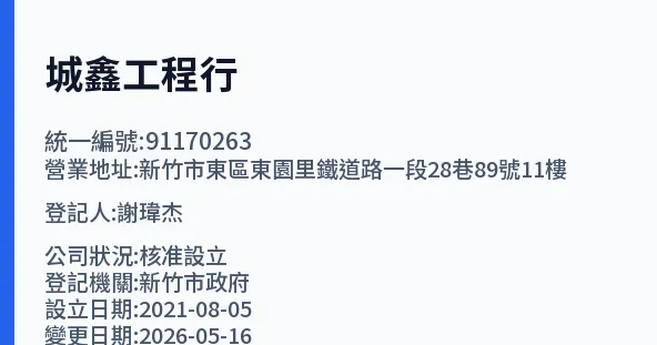 城鑫工程行的照片-統編 91170263(新竹市) 公司登記資料與營業項目詳細圖表