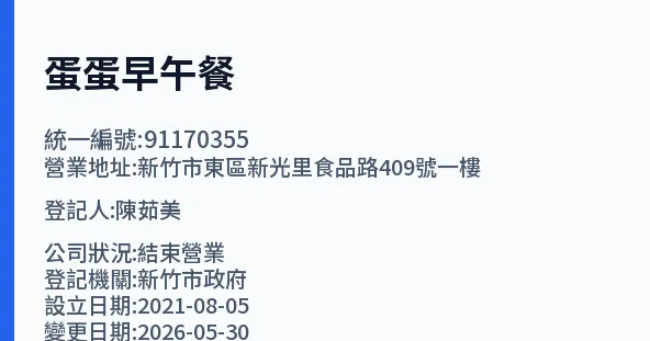 蛋蛋早午餐的照片-統編 91170355(新竹市) 公司登記資料與營業項目詳細圖表