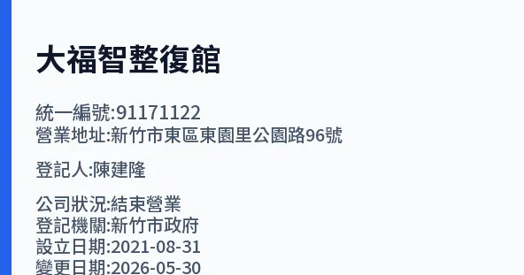 大福智整復館的照片-統編 91171122(新竹市) 公司登記資料與營業項目詳細圖表