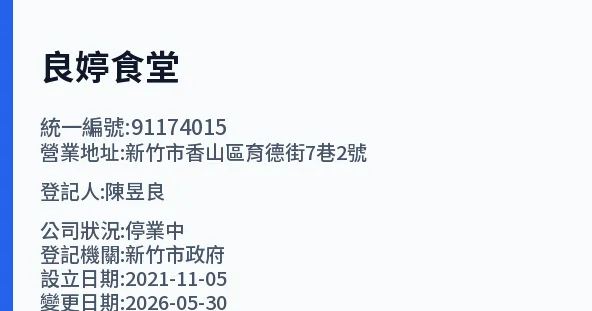 良婷食堂的照片-統編 91174015(新竹市) 公司登記資料與營業項目詳細圖表
