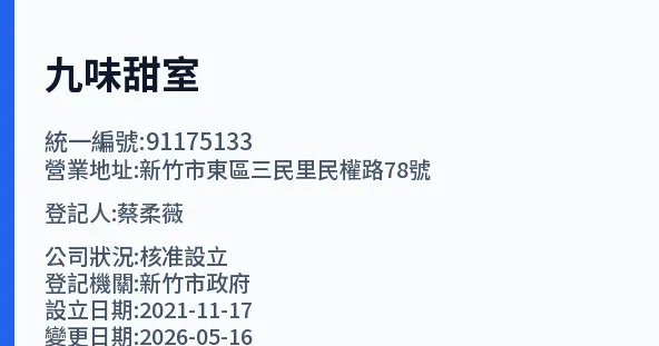 九味甜室的照片-統編 91175133(新竹市) 公司登記資料與營業項目詳細圖表