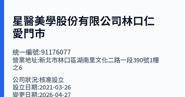 星醫美學股份有限公司林口仁愛門市的照片-統編 91176077(新北市) 公司登記資料與營業項目詳細圖表
