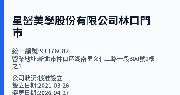 星醫美學股份有限公司林口門市的照片-統編 91176082(新北市) 公司登記資料與營業項目詳細圖表