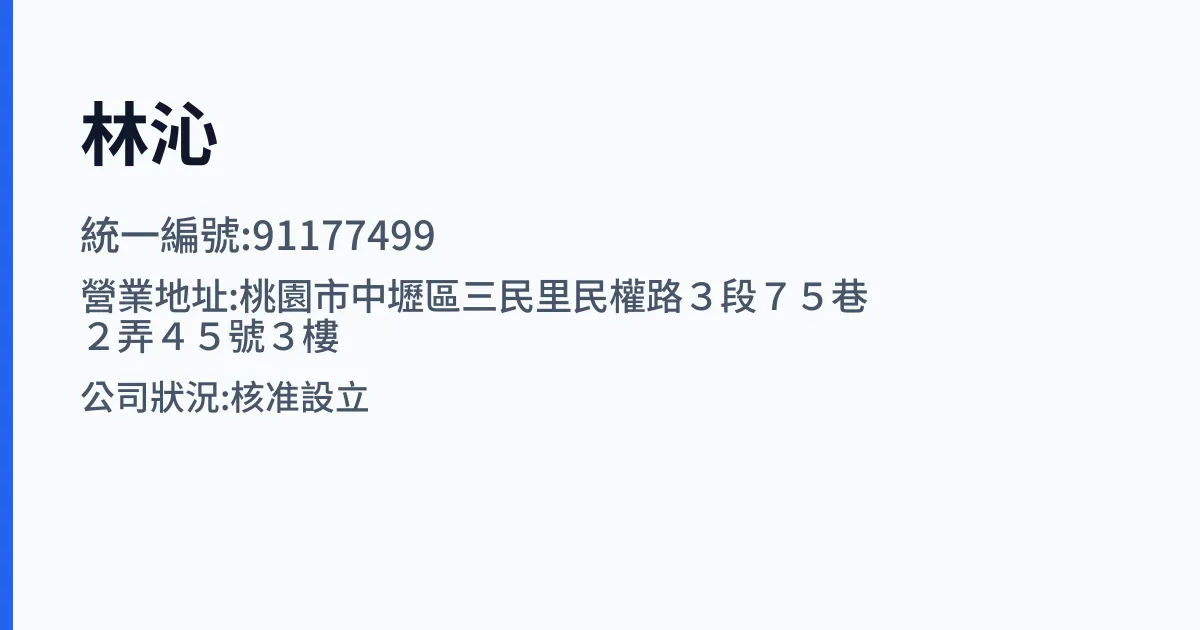 林沁 - 統編 91177499(桃園市) 公司登記資料與營業項目詳細圖表