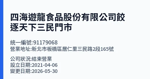 四海遊龍食品股份有限公司餃逐天下三民門市的照片-統編 91179068(新北市) 公司登記資料與營業項目詳細圖表