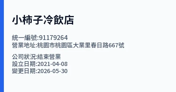 小柿子冷飲店的照片-統編 91179264(桃園市) 公司登記資料與營業項目詳細圖表
