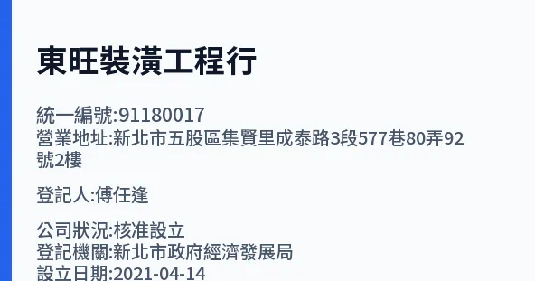 東旺裝潢工程行的照片-統編 91180017(新北市) 公司登記資料與營業項目詳細圖表