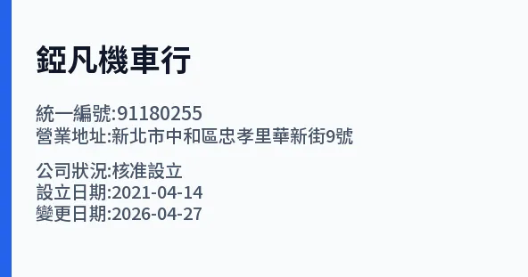 錏凡機車行的照片-統編 91180255(新北市) 公司登記資料與營業項目詳細圖表