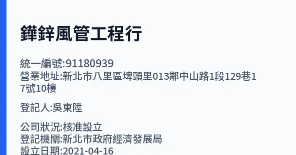 鏵鋅風管工程行的照片-統編 91180939(新北市) 公司登記資料與營業項目詳細圖表