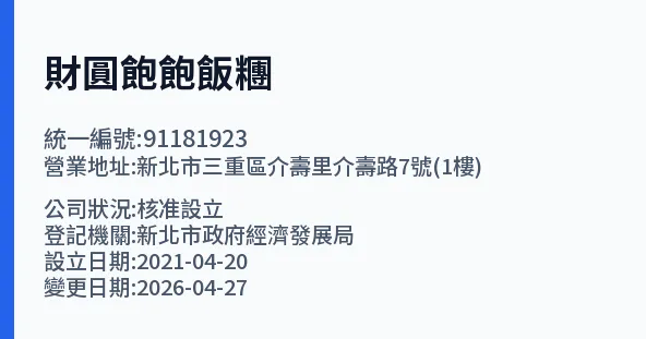 財圓飽飽飯糰的照片-統編 91181923(新北市) 公司登記資料與營業項目詳細圖表
