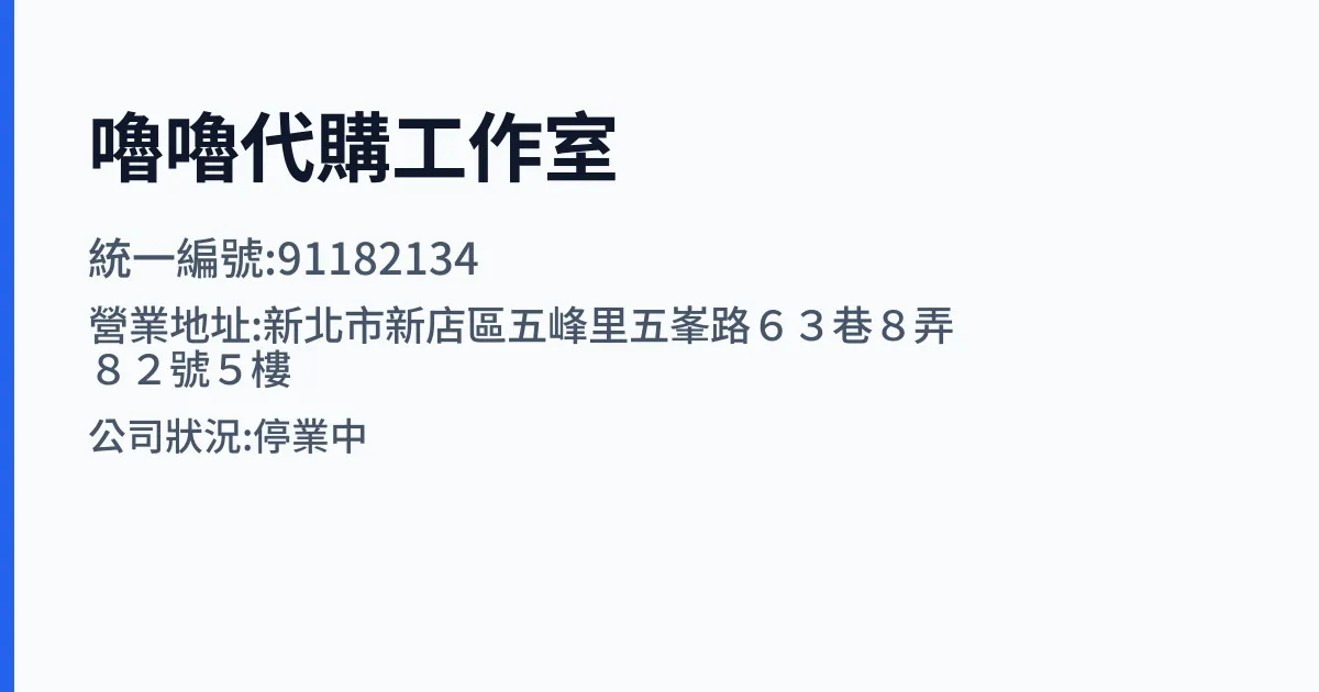 嚕嚕代購工作室 - 統編 91182134(新北市) 公司登記資料與營業項目詳細圖表