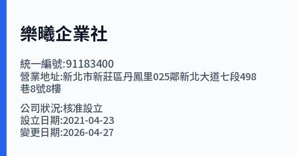 樂曦企業社的照片-統編 91183400(新北市) 公司登記資料與營業項目詳細圖表