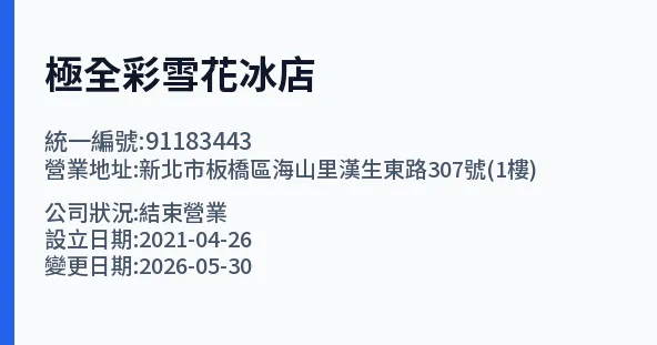 極全彩雪花冰店的照片-統編 91183443(新北市) 公司登記資料與營業項目詳細圖表