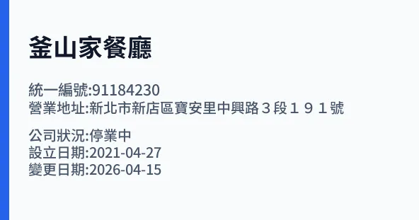 釜山家餐廳的照片-統編 91184230(新北市) 公司登記資料與營業項目詳細圖表
