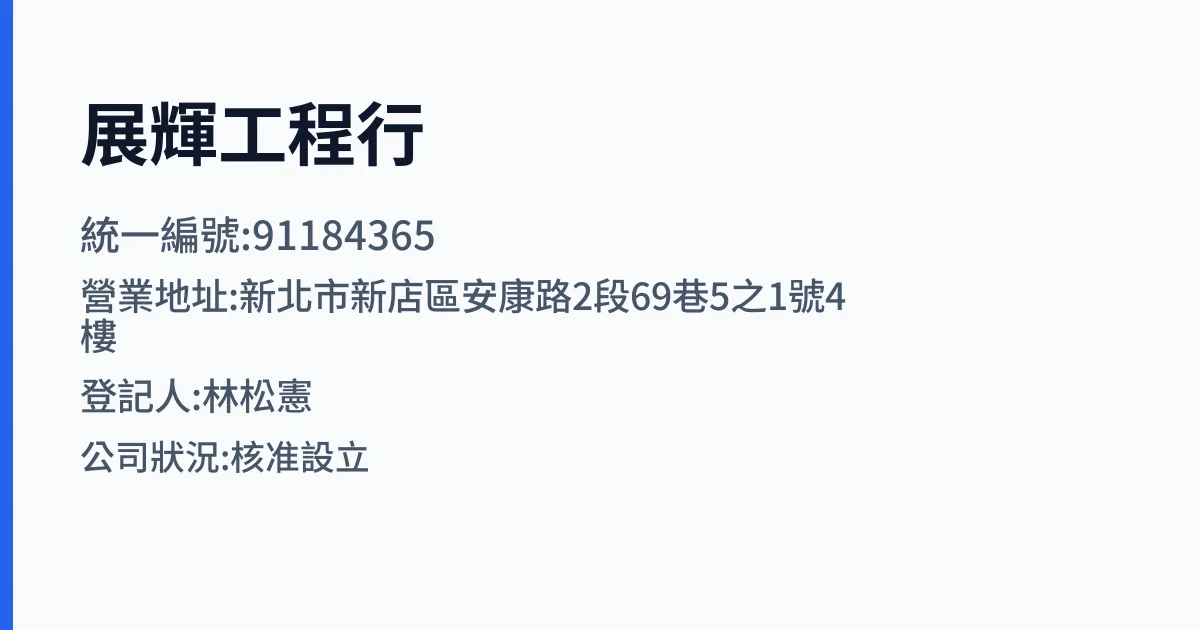 展輝工程行 - 統編 91184365(新北市) 公司登記資料與營業項目詳細圖表