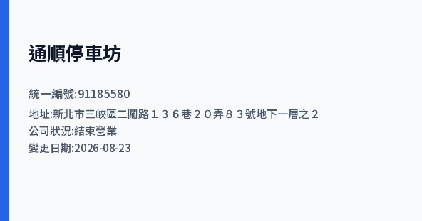通順停車坊的照片-統編 91185580(新北市) 公司登記資料與營業項目詳細圖表