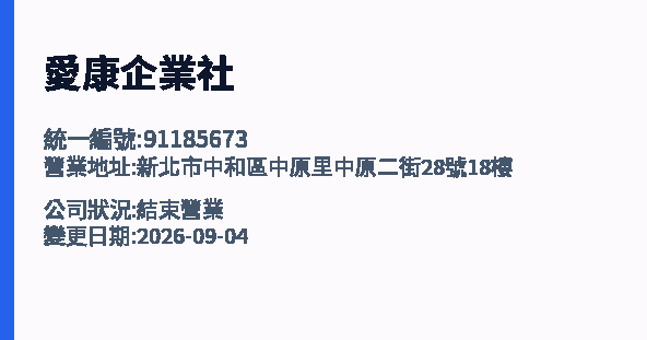 愛康企業社的照片-統編 91185673(新北市) 公司登記資料與營業項目詳細圖表