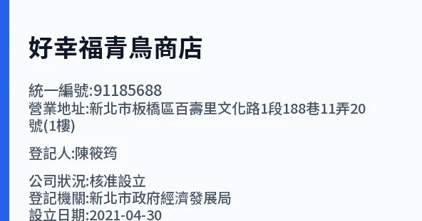 好幸福青鳥商店的照片-統編 91185688(新北市) 公司登記資料與營業項目詳細圖表