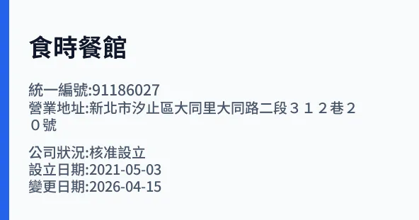 食時餐館的照片-統編 91186027(新北市) 公司登記資料與營業項目詳細圖表