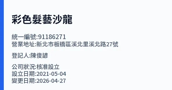 彩色髮藝沙龍的照片-統編 91186271(新北市) 公司登記資料與營業項目詳細圖表