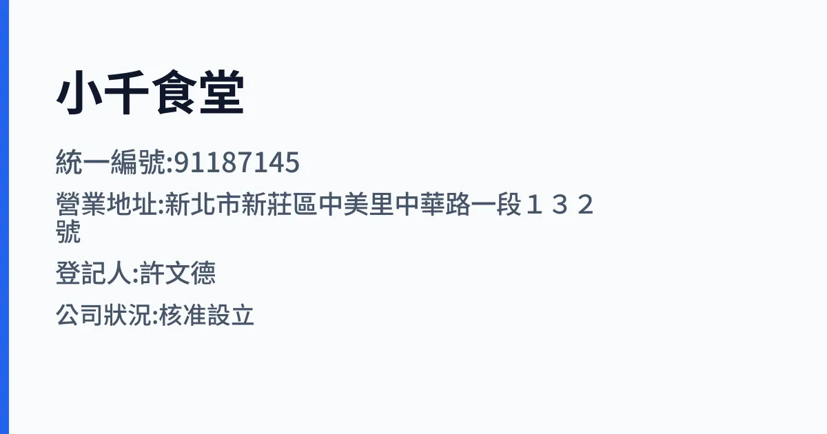 小千食堂 - 統編 91187145(新北市) 公司登記資料與營業項目詳細圖表