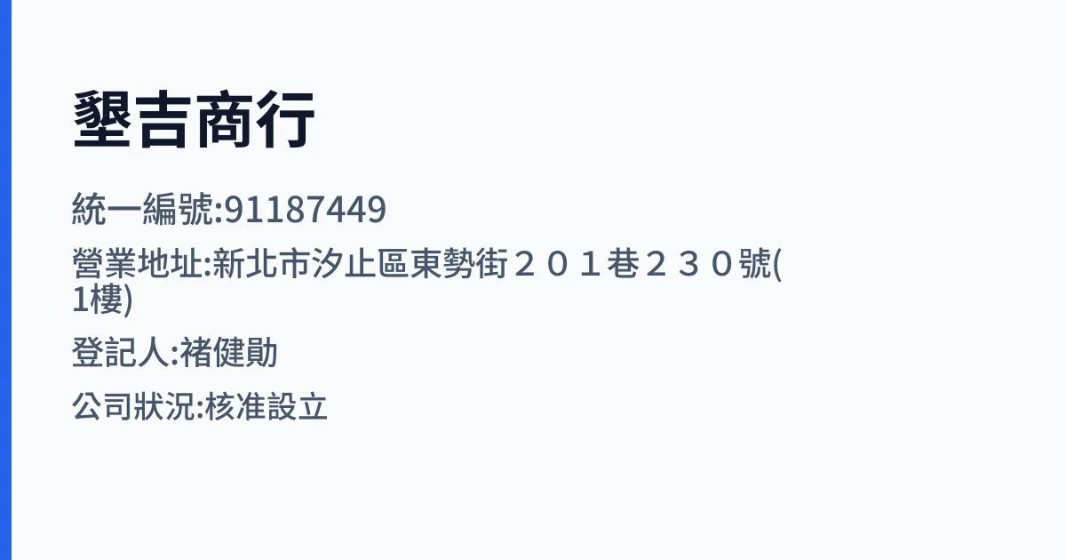墾吉商行 - 統編 91187449(新北市) 公司登記資料與營業項目詳細圖表