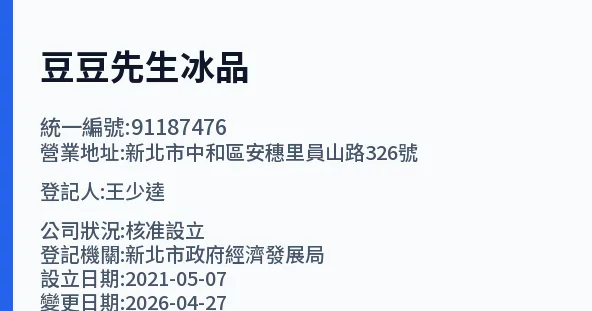 豆豆先生冰品的照片-統編 91187476(新北市) 公司登記資料與營業項目詳細圖表